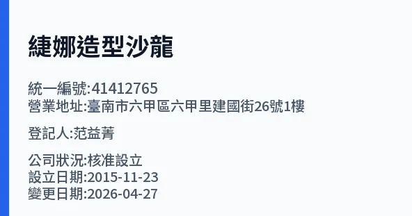 緁娜造型沙龍的照片-統編 41412765(臺南市) 公司登記資料與營業項目詳細圖表