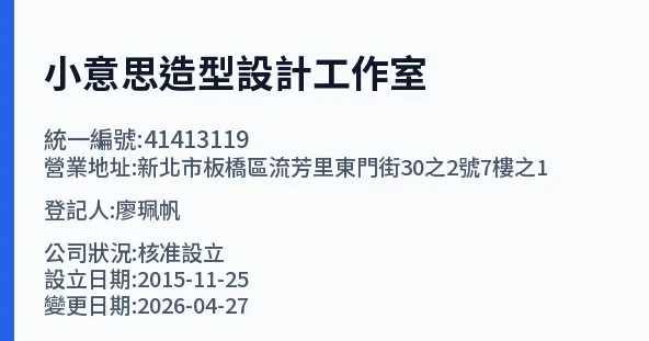 小意思造型設計工作室的照片-統編 41413119(新北市) 公司登記資料與營業項目詳細圖表