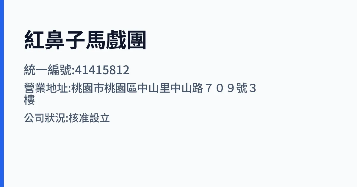 紅鼻子馬戲團 - 統編 41415812（桃園市） 公司登記資料與營業項目詳細圖表
