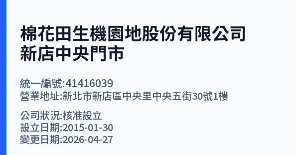 棉花田生機園地股份有限公司新店中央門市的照片-統編 41416039(新北市) 公司登記資料與營業項目詳細圖表