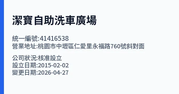 潔寶自助洗車廣場的照片-統編 41416538(桃園市) 公司登記資料與營業項目詳細圖表