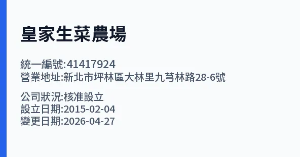 皇家生菜農場的照片-統編 41417924(新北市) 公司登記資料與營業項目詳細圖表