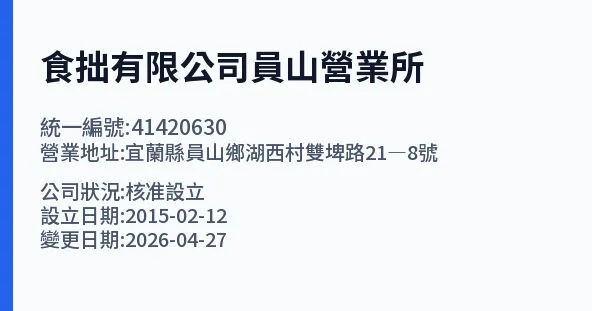 食拙有限公司員山營業所的照片-統編 41420630(宜蘭縣) 公司登記資料與營業項目詳細圖表