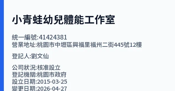 小青蛙幼兒體能工作室的照片-統編 41424381(桃園市) 公司登記資料與營業項目詳細圖表