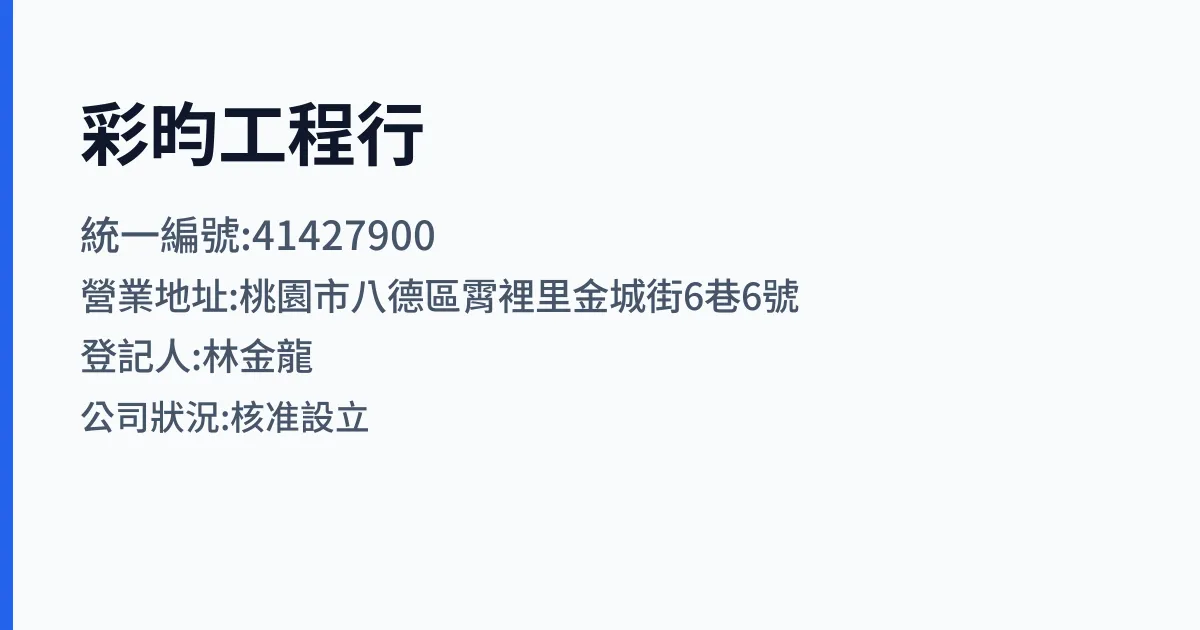 彩昀工程行 - 統編 41427900(桃園市) 公司登記資料與營業項目詳細圖表
