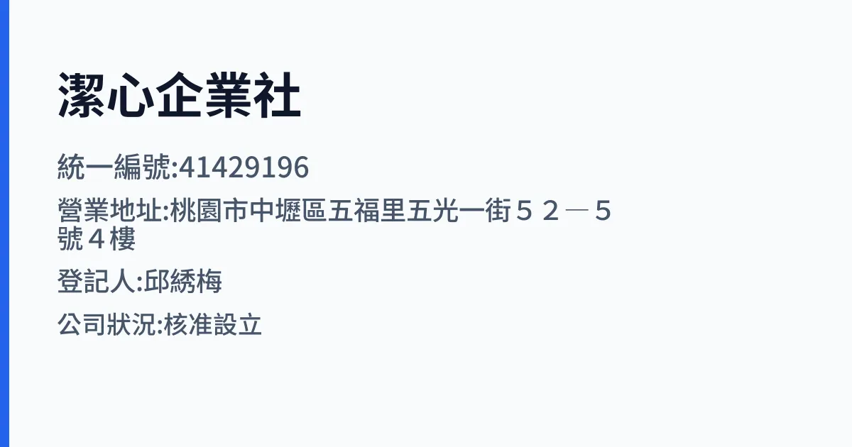 潔心企業社 - 統編 41429196(桃園市) 公司登記資料與營業項目詳細圖表