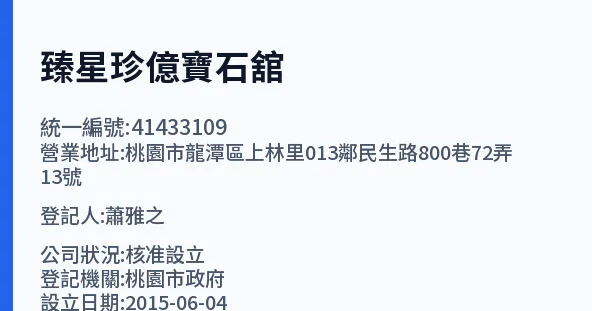臻星珍億寶石舘的照片-統編 41433109(桃園市) 公司登記資料與營業項目詳細圖表
