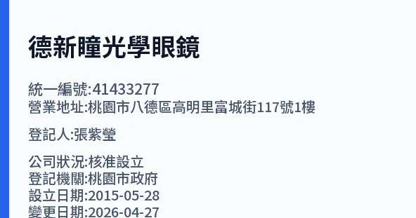 德新瞳光學眼鏡的照片-統編 41433277(桃園市) 公司登記資料與營業項目詳細圖表