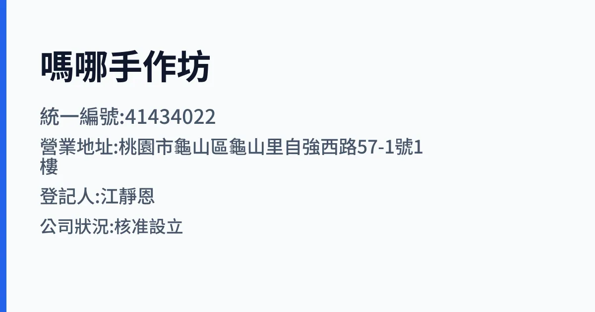 嗎哪手作坊 - 統編 41434022(桃園市) 公司登記資料與營業項目詳細圖表