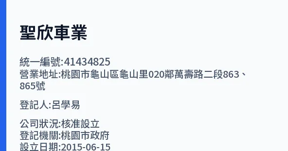 聖欣車業的照片-統編 41434825(桃園市) 公司登記資料與營業項目詳細圖表