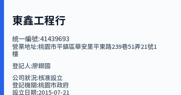 東鑫工程行的照片-統編 41439693(桃園市) 公司登記資料與營業項目詳細圖表