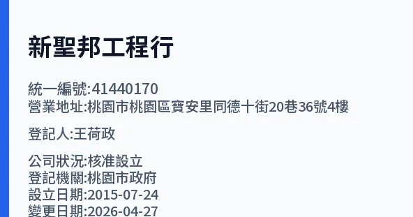 新聖邦工程行的照片-統編 41440170(桃園市) 公司登記資料與營業項目詳細圖表