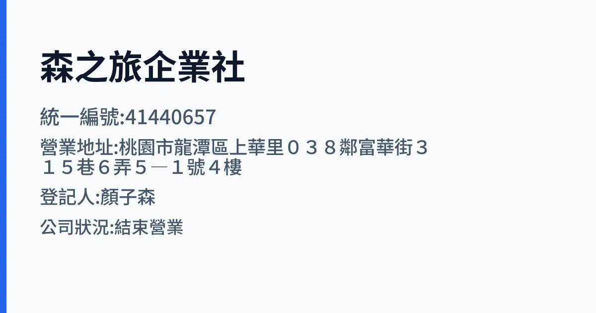 森之旅企業社 - 統編 41440657(桃園市) 公司登記資料與營業項目詳細圖表