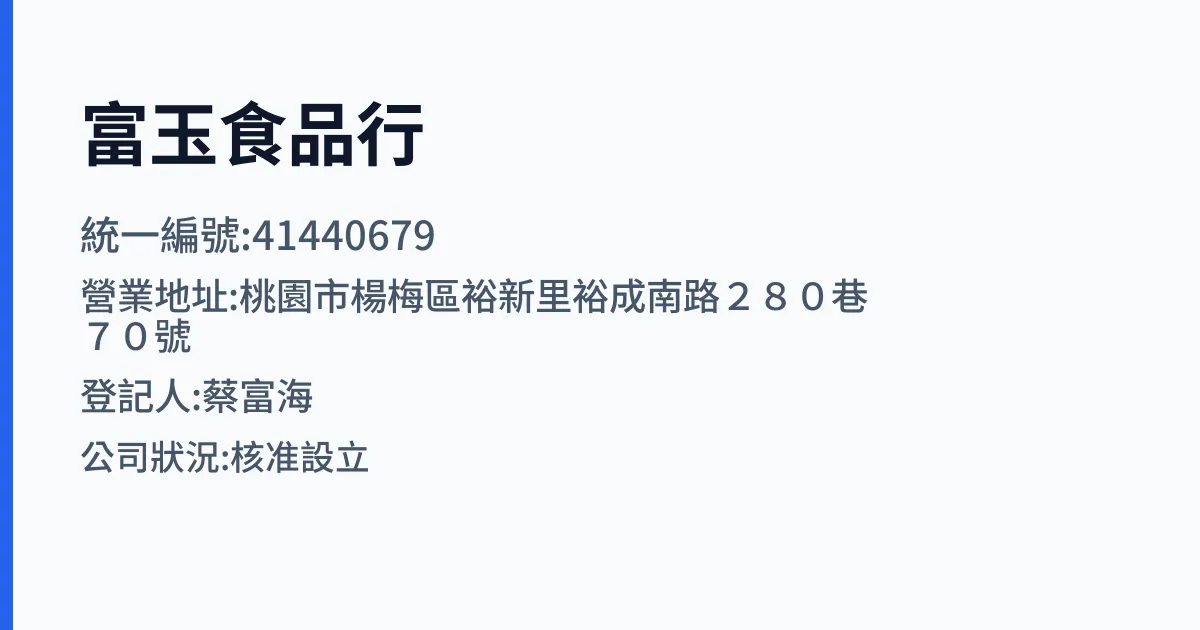 富玉食品行 - 統編 41440679(桃園市) 公司登記資料與營業項目詳細圖表
