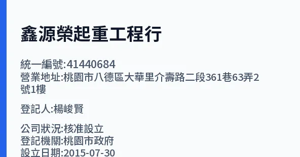 鑫源榮起重工程行的照片-統編 41440684(桃園市) 公司登記資料與營業項目詳細圖表