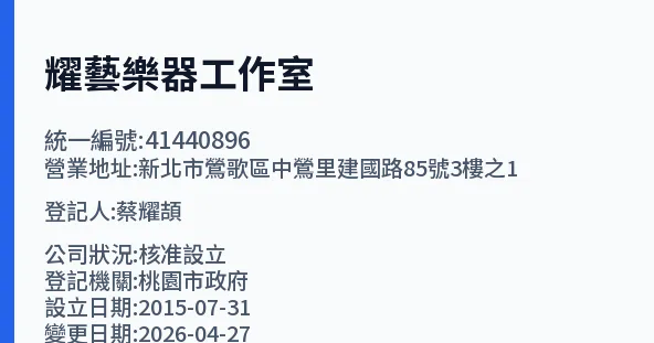 耀藝樂器工作室的照片-統編 41440896(新北市) 公司登記資料與營業項目詳細圖表