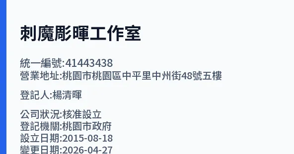 刺魔彫暉工作室的照片-統編 41443438(桃園市) 公司登記資料與營業項目詳細圖表