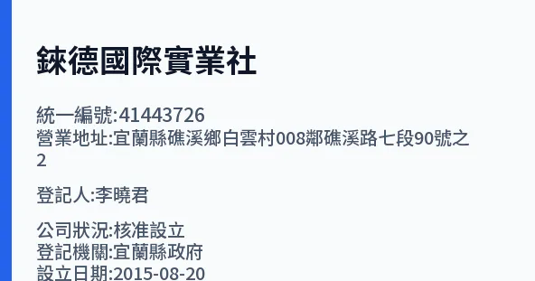錸德國際實業社的照片-統編 41443726(宜蘭縣) 公司登記資料與營業項目詳細圖表