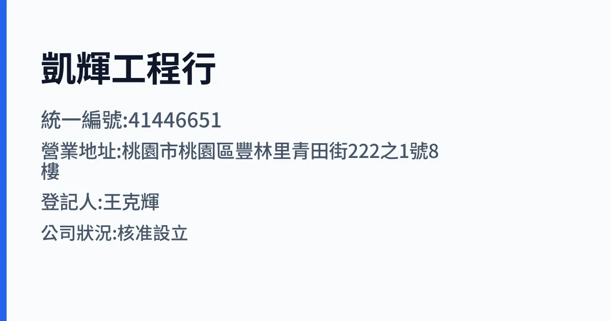 凱輝工程行 - 統編 41446651(桃園市) 公司登記資料與營業項目詳細圖表