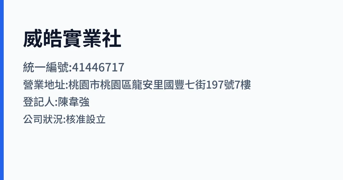 威皓實業社 - 統編 41446717(桃園市) 公司登記資料與營業項目詳細圖表