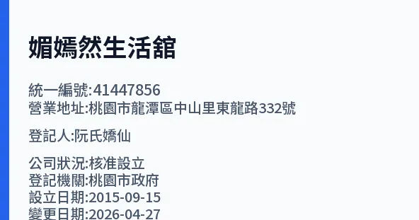 媚嫣然生活舘的照片-統編 41447856(桃園市) 公司登記資料與營業項目詳細圖表