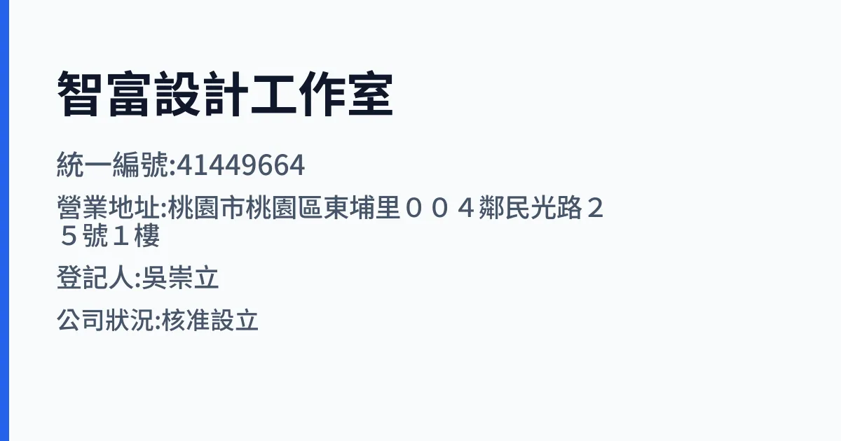 智富設計工作室 - 統編 41449664(桃園市) 公司登記資料與營業項目詳細圖表