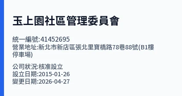 玉上園社區管理委員會的照片-統編 41452695(新北市) 公司登記資料與營業項目詳細圖表