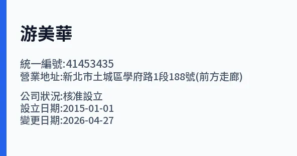 游美華的照片-統編 41453435(新北市) 公司登記資料與營業項目詳細圖表