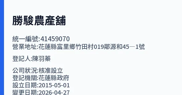 勝駿農產舖的照片-統編 41459070(花蓮縣) 公司登記資料與營業項目詳細圖表