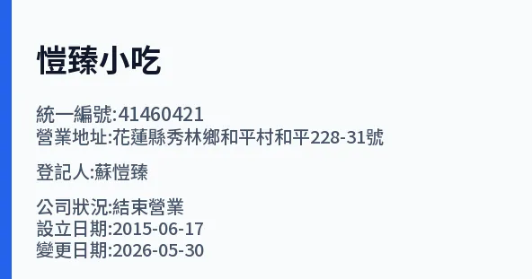 愷臻小吃的照片-統編 41460421(花蓮縣) 公司登記資料與營業項目詳細圖表