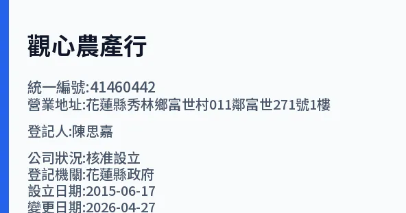 觀心農產行的照片-統編 41460442(花蓮縣) 公司登記資料與營業項目詳細圖表