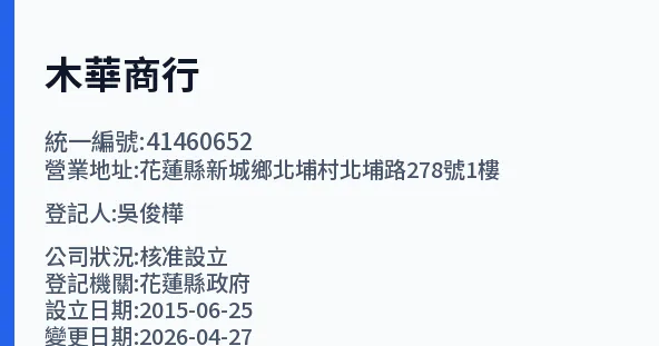 木華商行的照片-統編 41460652(花蓮縣) 公司登記資料與營業項目詳細圖表