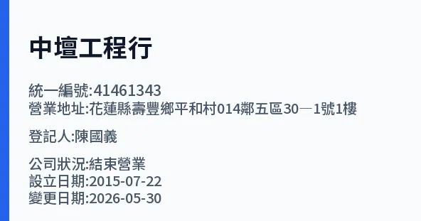 中壇工程行的照片-統編 41461343(花蓮縣) 公司登記資料與營業項目詳細圖表