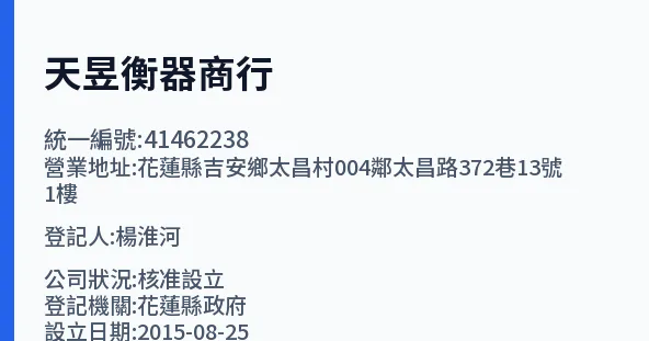 天昱衡器商行的照片-統編 41462238(花蓮縣) 公司登記資料與營業項目詳細圖表