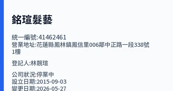 銘瑄髮藝的照片-統編 41462461(花蓮縣) 公司登記資料與營業項目詳細圖表