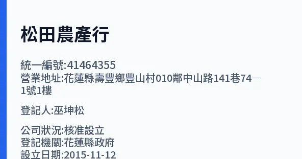 松田農產行的照片-統編 41464355(花蓮縣) 公司登記資料與營業項目詳細圖表