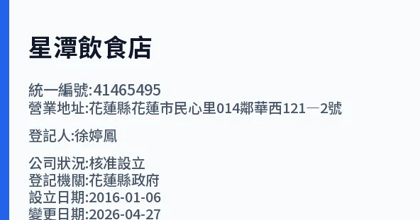 星潭飲食店的照片-統編 41465495(花蓮縣) 公司登記資料與營業項目詳細圖表