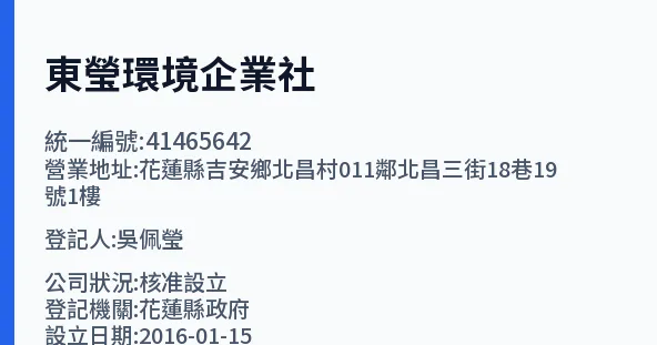 東瑩環境企業社的照片-統編 41465642(花蓮縣) 公司登記資料與營業項目詳細圖表