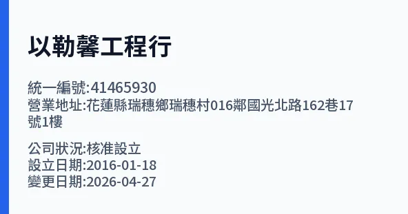 以勒馨工程行的照片-統編 41465930(花蓮縣) 公司登記資料與營業項目詳細圖表