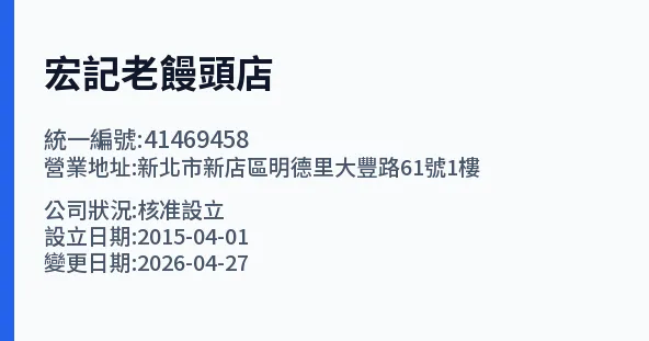 宏記老饅頭店的照片-統編 41469458(新北市) 公司登記資料與營業項目詳細圖表