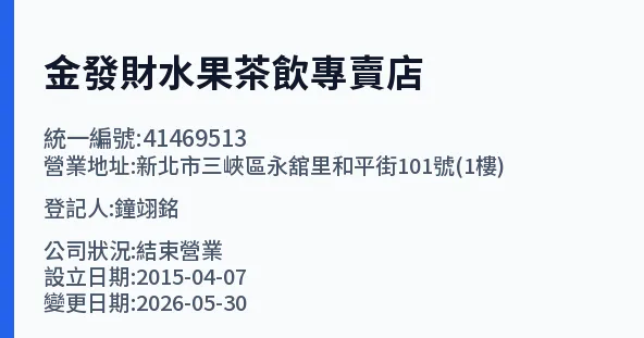 金發財水果茶飲專賣店的照片-統編 41469513(新北市) 公司登記資料與營業項目詳細圖表