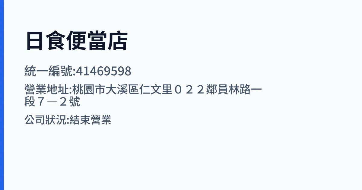 日食便當店 - 統編 41469598(桃園市) 公司登記資料與營業項目詳細圖表