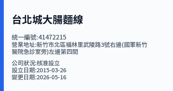 台北城大腸麵線的照片-統編 41472215(新竹市) 公司登記資料與營業項目詳細圖表