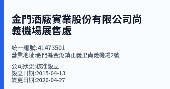 金門酒廠實業股份有限公司尚義機場展售處的照片-統編 41473501(金門縣) 公司登記資料與營業項目詳細圖表