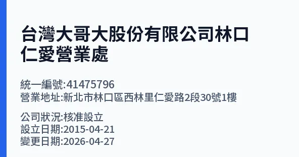 台灣大哥大股份有限公司林口仁愛營業處的照片-統編 41475796(新北市) 公司登記資料與營業項目詳細圖表