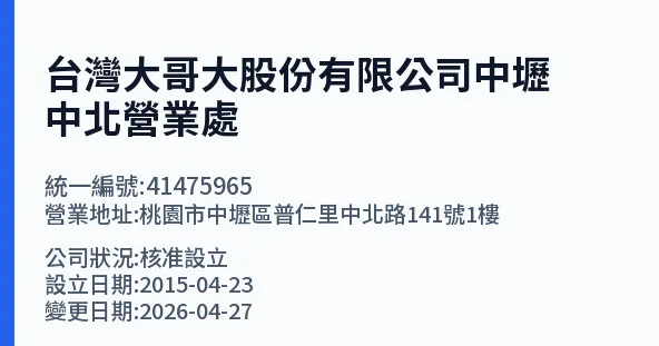 台灣大哥大股份有限公司中壢中北營業處的照片-統編 41475965(桃園市) 公司登記資料與營業項目詳細圖表