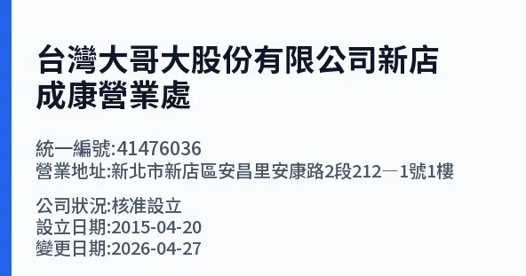台灣大哥大股份有限公司新店成康營業處的照片-統編 41476036(新北市) 公司登記資料與營業項目詳細圖表