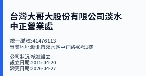 台灣大哥大股份有限公司淡水中正營業處的照片-統編 41476113(新北市) 公司登記資料與營業項目詳細圖表