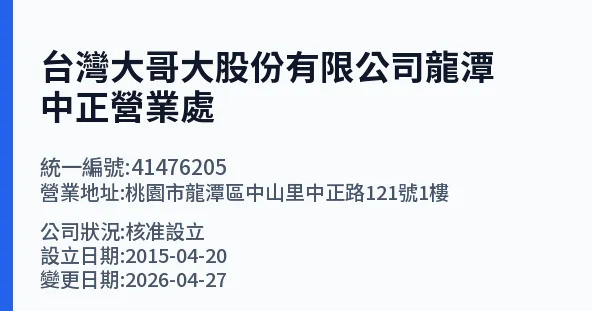 台灣大哥大股份有限公司龍潭中正營業處的照片-統編 41476205(桃園市) 公司登記資料與營業項目詳細圖表