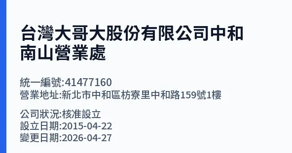 台灣大哥大股份有限公司中和南山營業處的照片-統編 41477160(新北市) 公司登記資料與營業項目詳細圖表